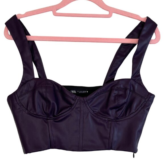 Zara | Tops | Zara Faux Leather Dark Purple Corset Top | Poshmark